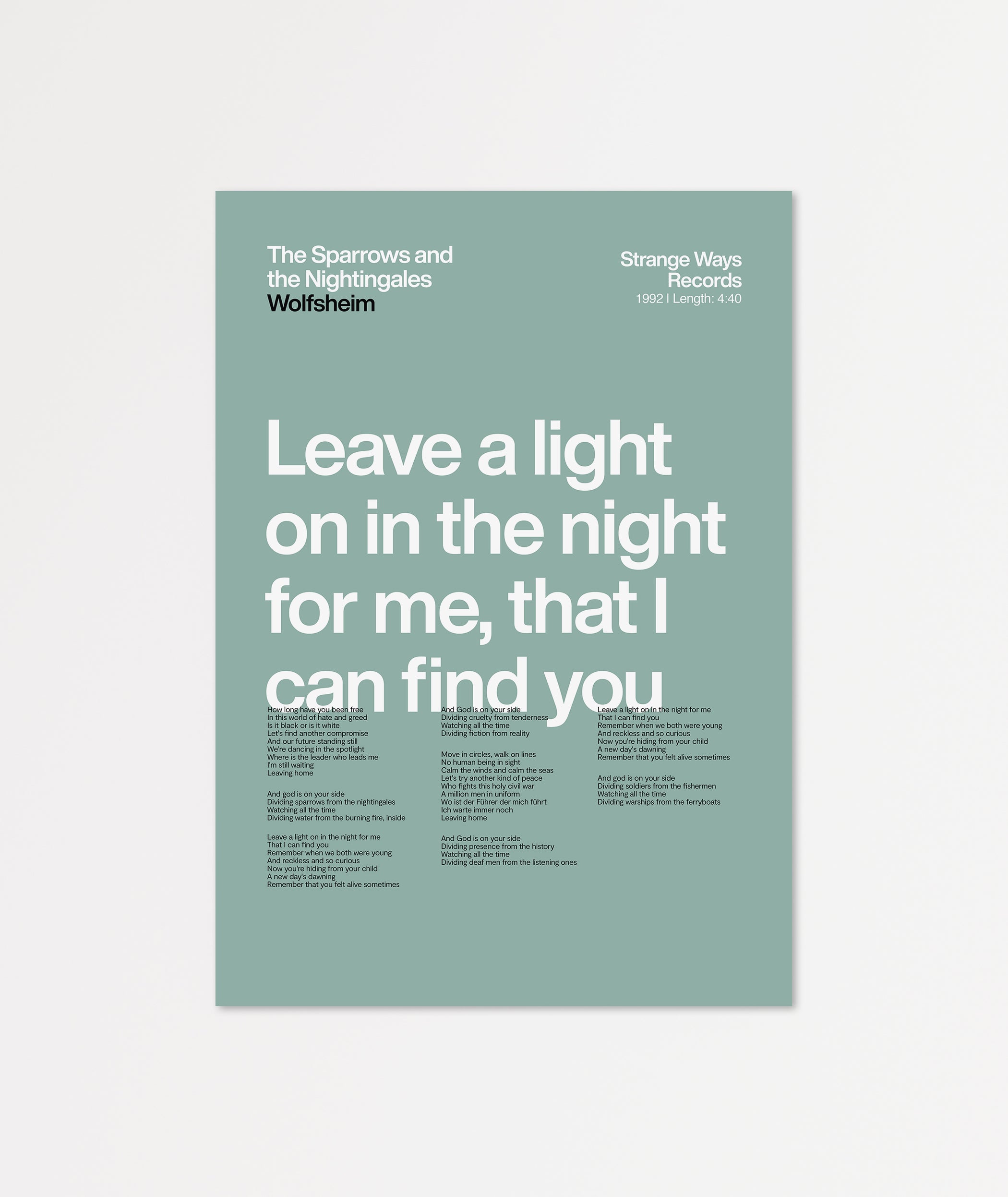 Songtext mit Zitat Poster 4 – Zeitgeist Galerie